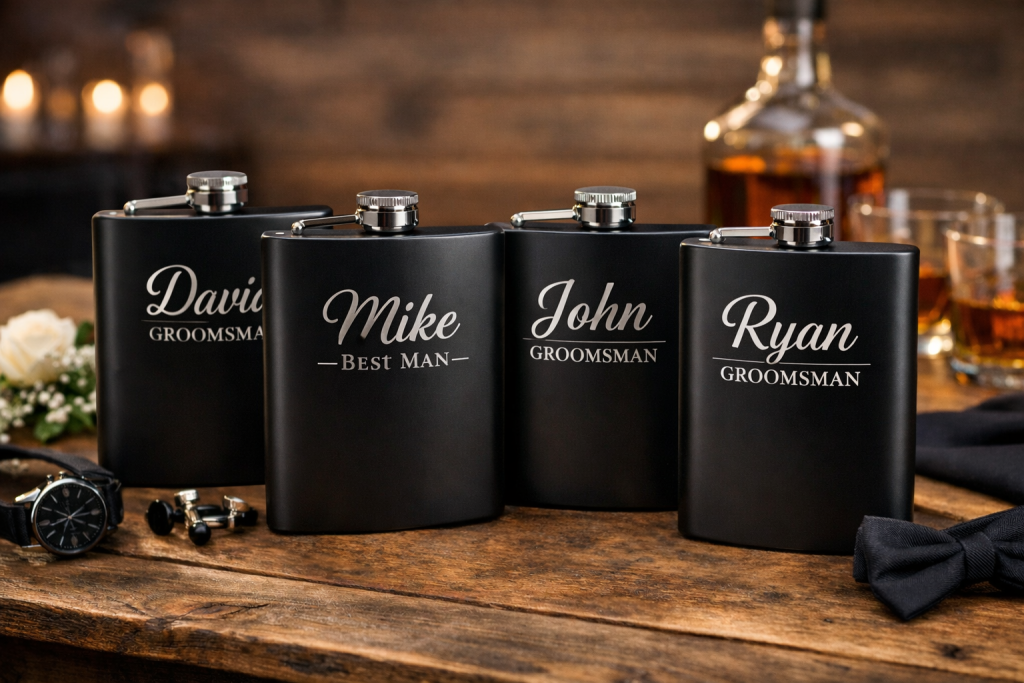 Engraved Flasks For Groomsmen | Classic Wedding Gifts Sets