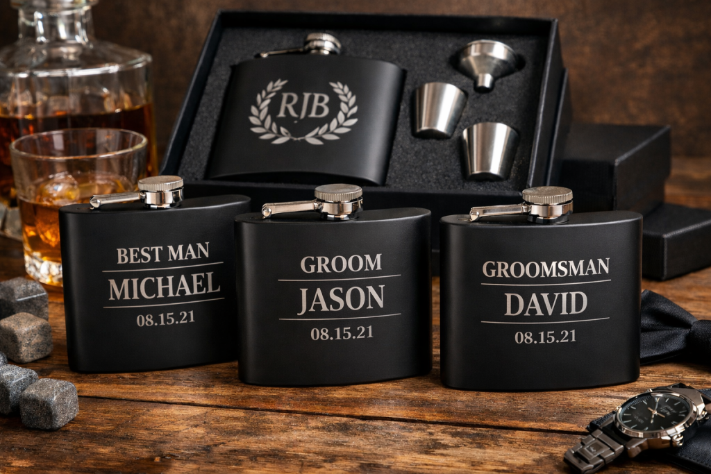 Engraved Flasks For Groomsmen | Classic Wedding Gifts Sets